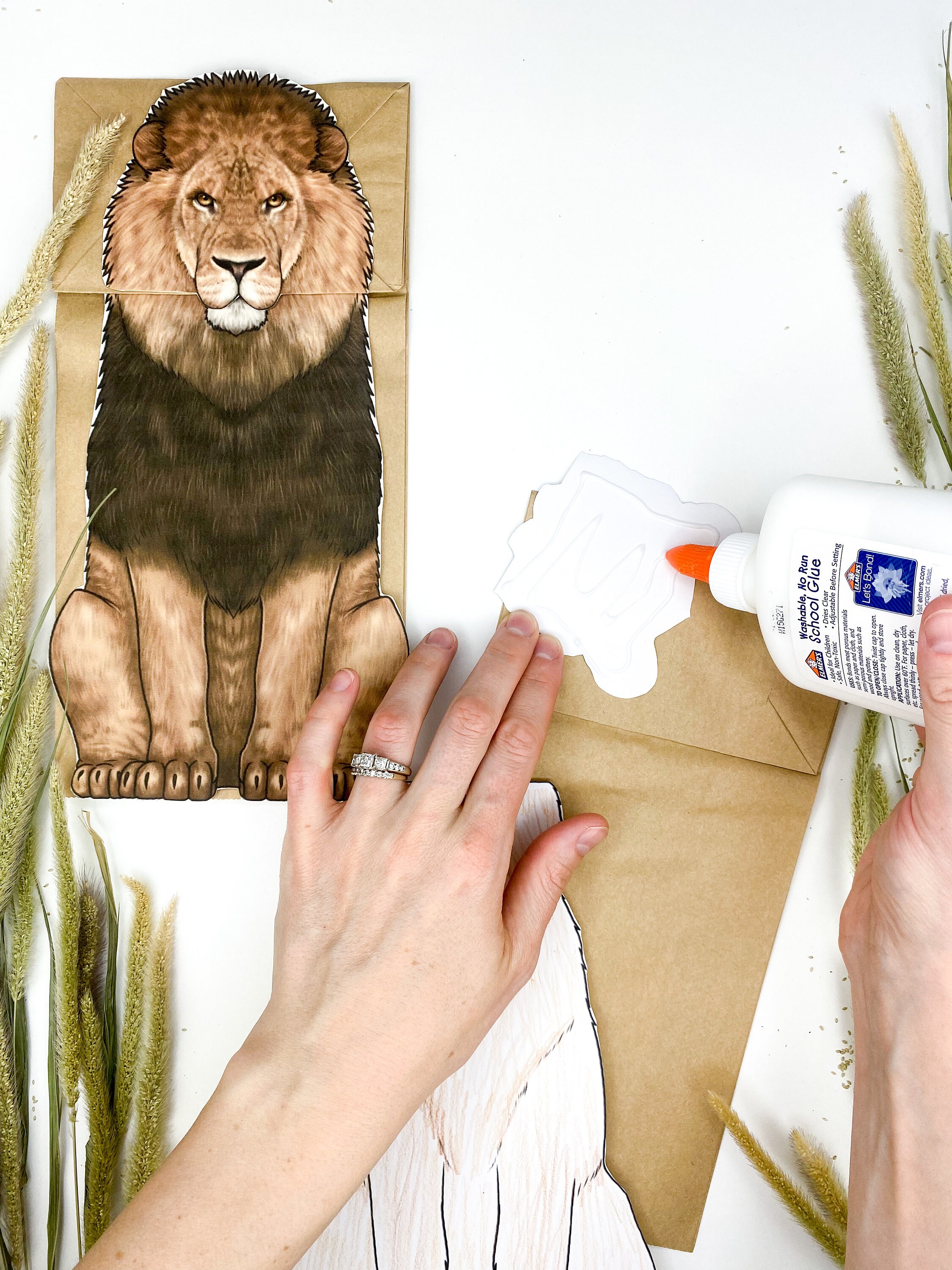 Lion Paper Bag Puppet Craft Template | Safari Animal Puppet for ...