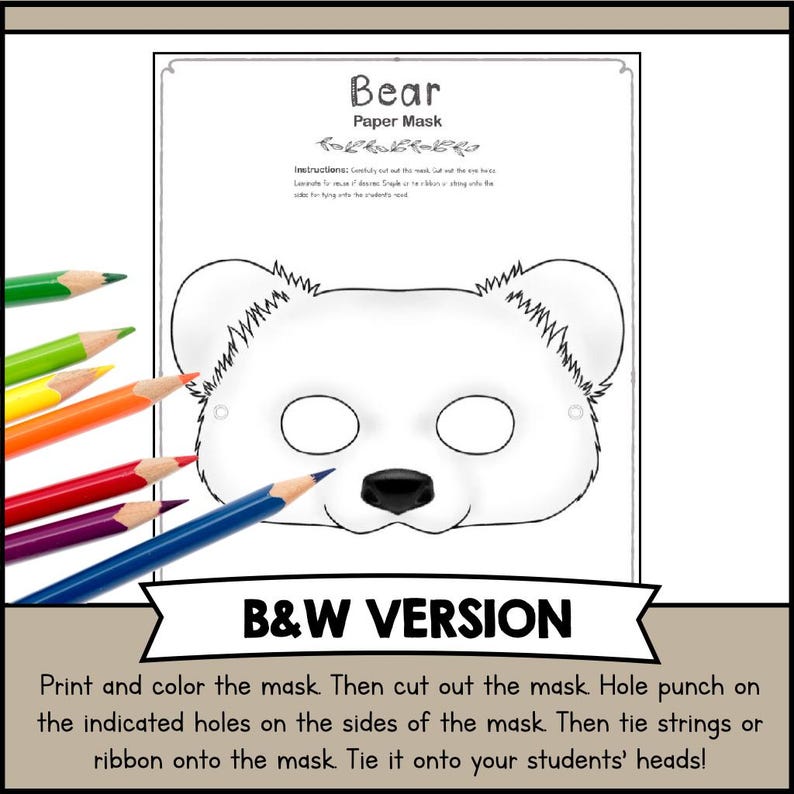 Printable Bear MASK Craft Kit | DIY Paper Animal Mask PDF | Fun ...