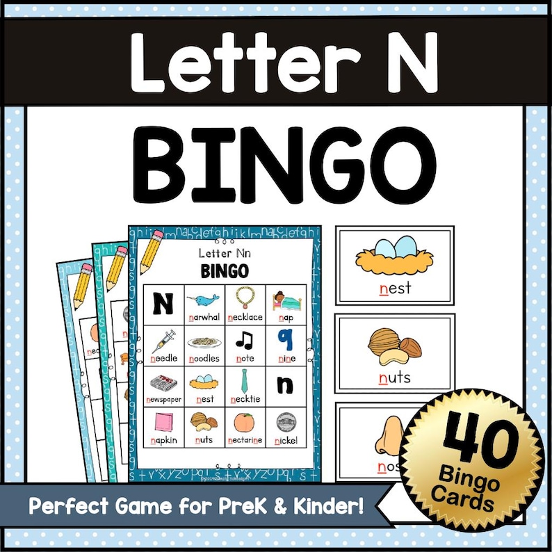 Letter N BINGO GAME Printable Pdf - Cute Alphabet Bingo Cards for Kids ...