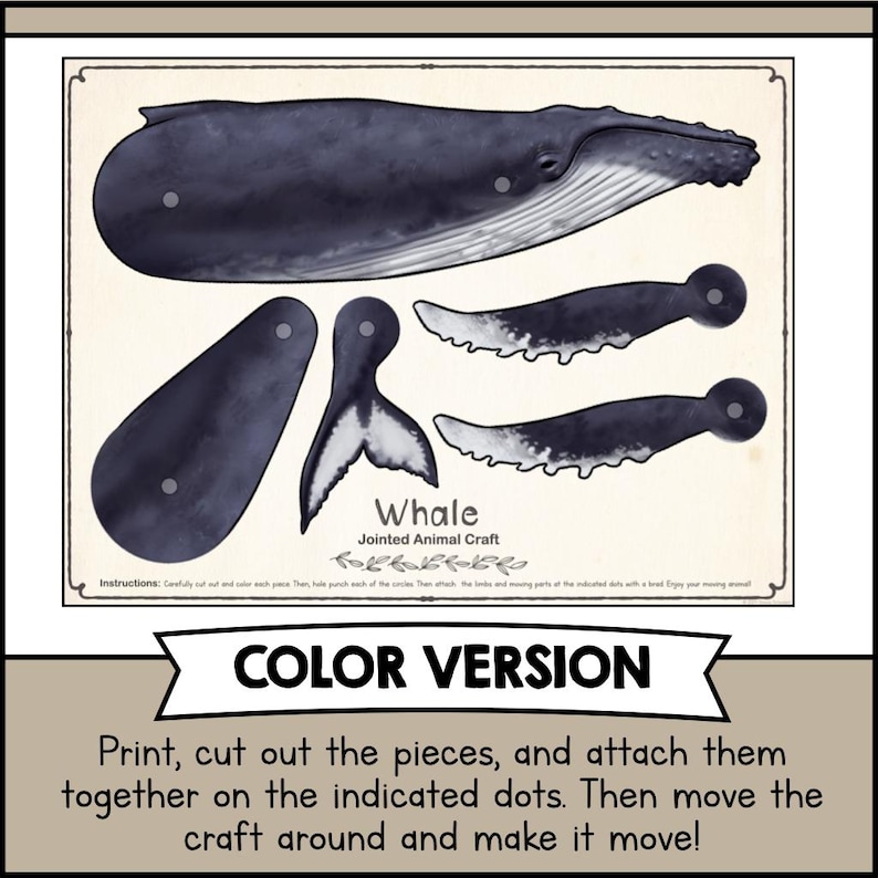 Printable DIY WHALE Jointed Puppet Craft Kit | Articulated Animal ...