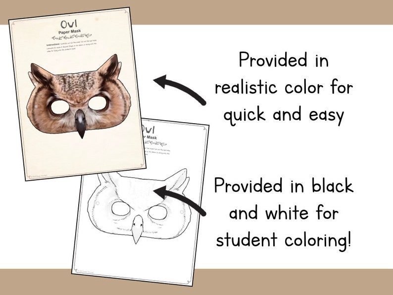 Printable Owl Face Mask Template | Artistic Animal Paper Craft for DIY ...