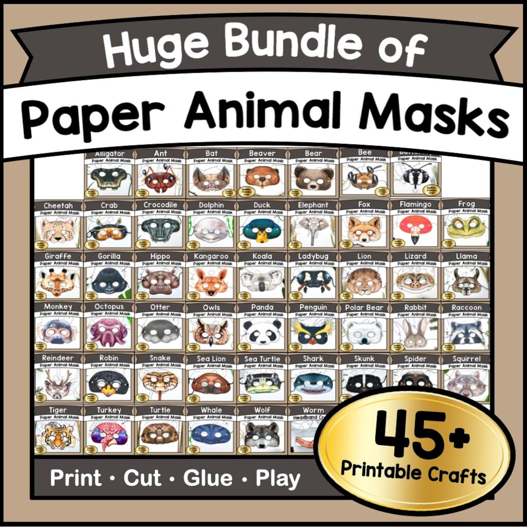 45+ Mega Bundle Realistic Paper Animal Masks | HUGE Printable Template ...