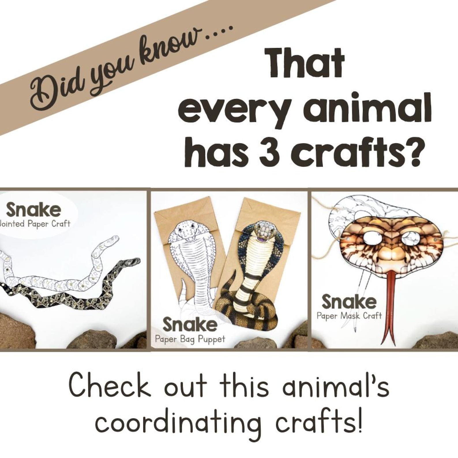 Printable Articulated SNAKE Puppet | DIY Jointed Animal Craft Template ...