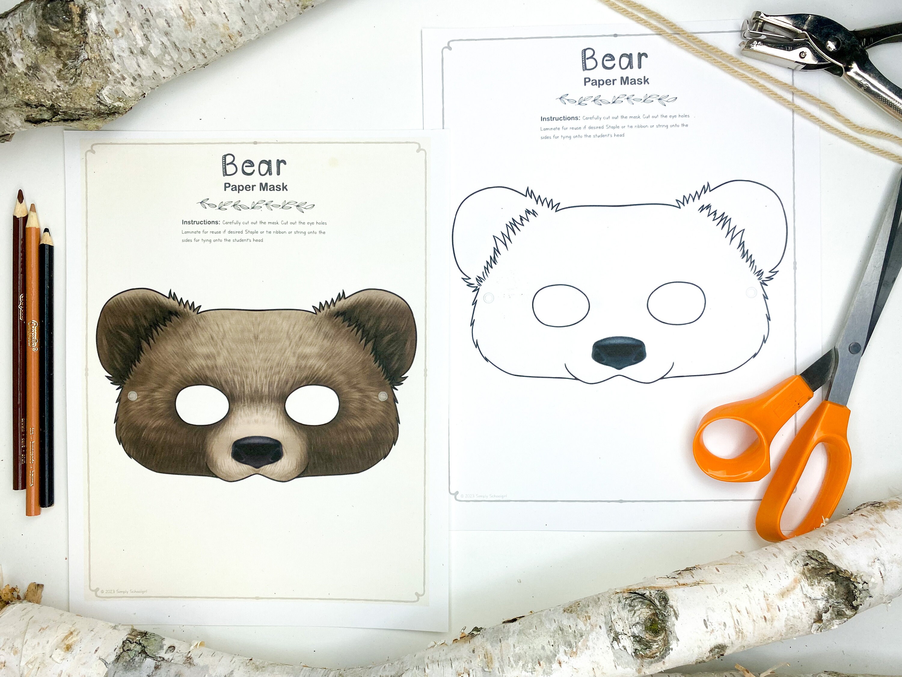 Bear Paper Mask Kit | Printable Animal Craft Template | School ...