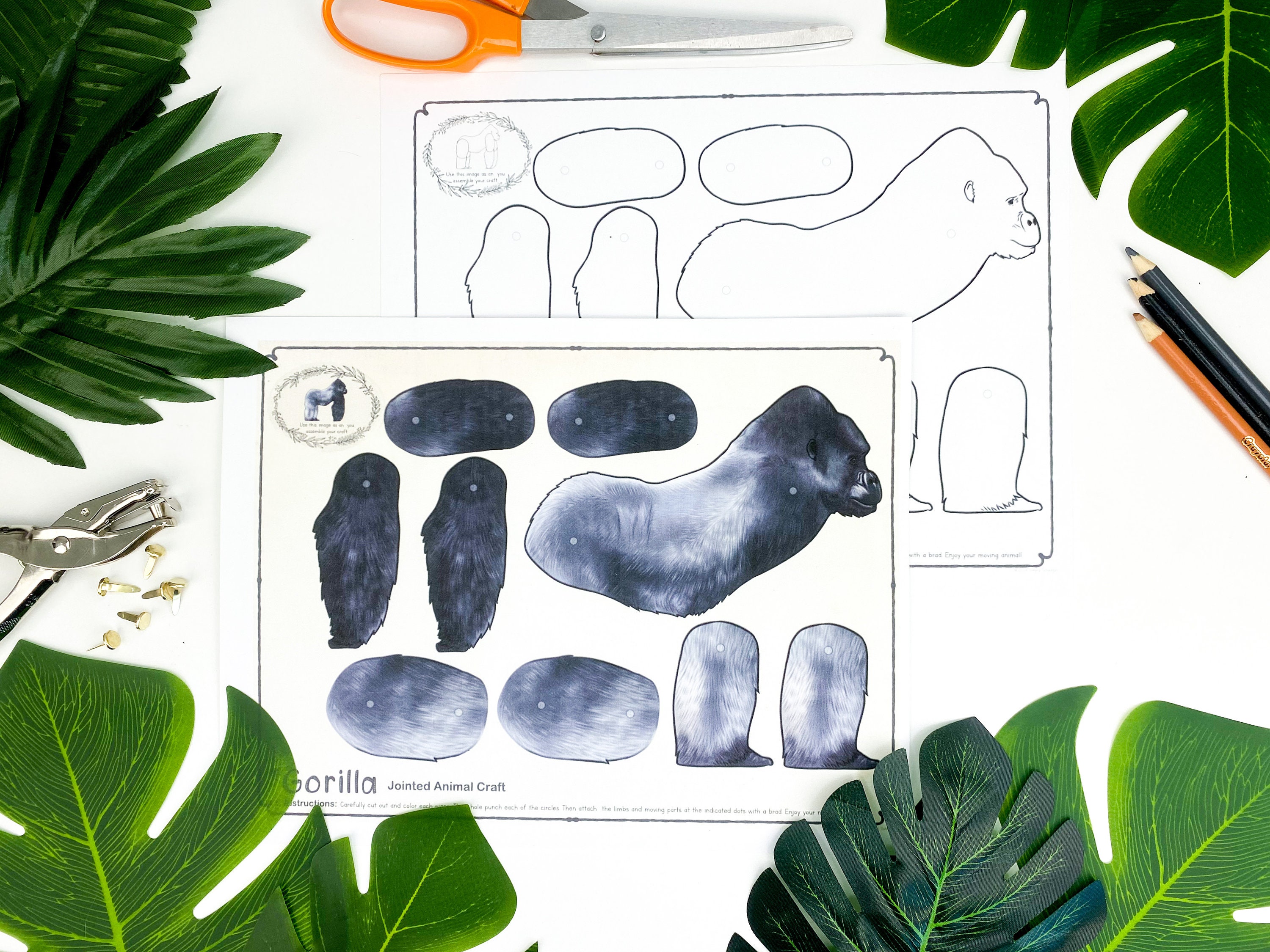 Articulated Gorilla Craft Template Printable Educational Activity ...