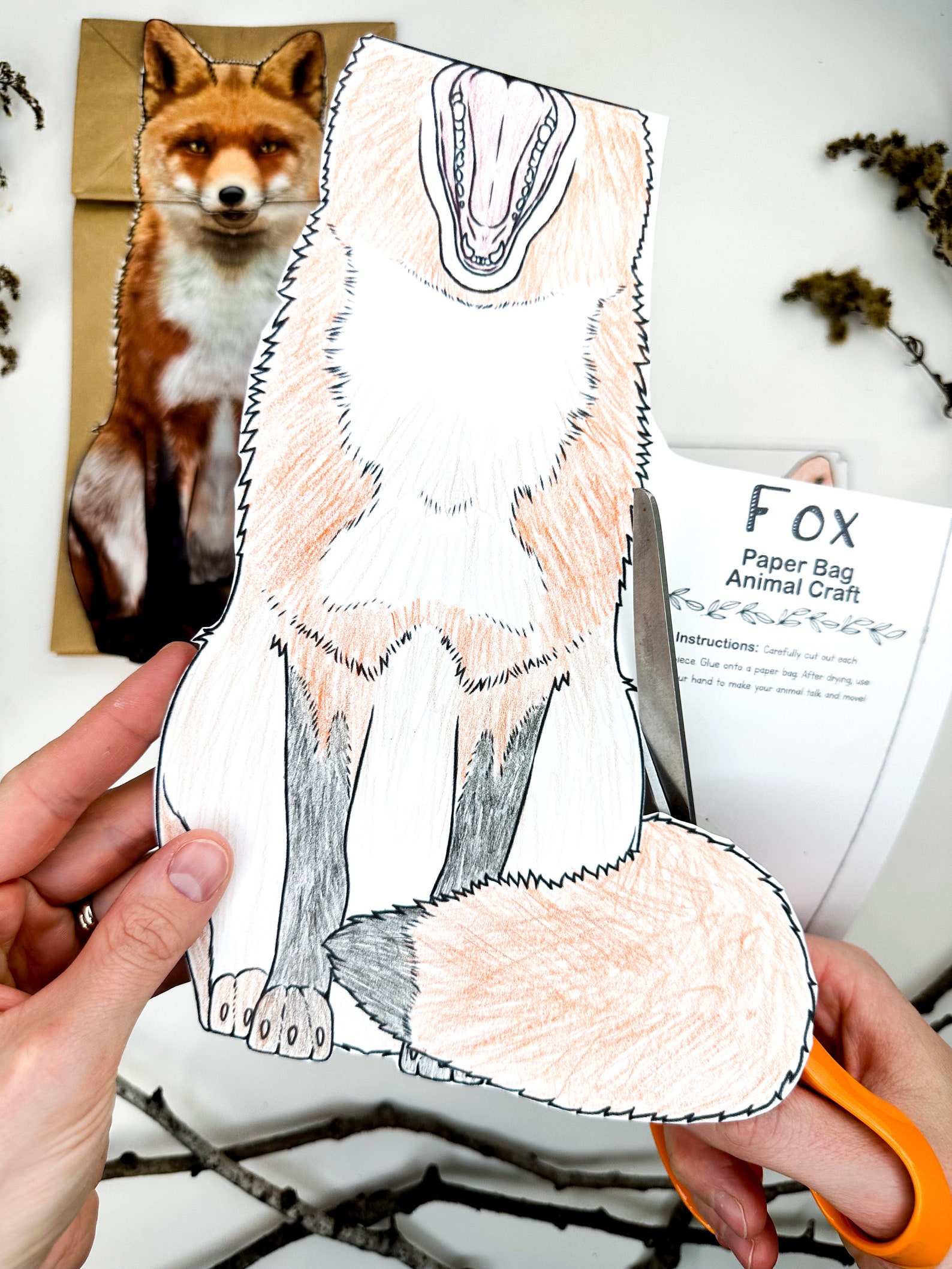 Fox Paper Bag Puppet | Instant Download Craft Template | Fox Themed ...