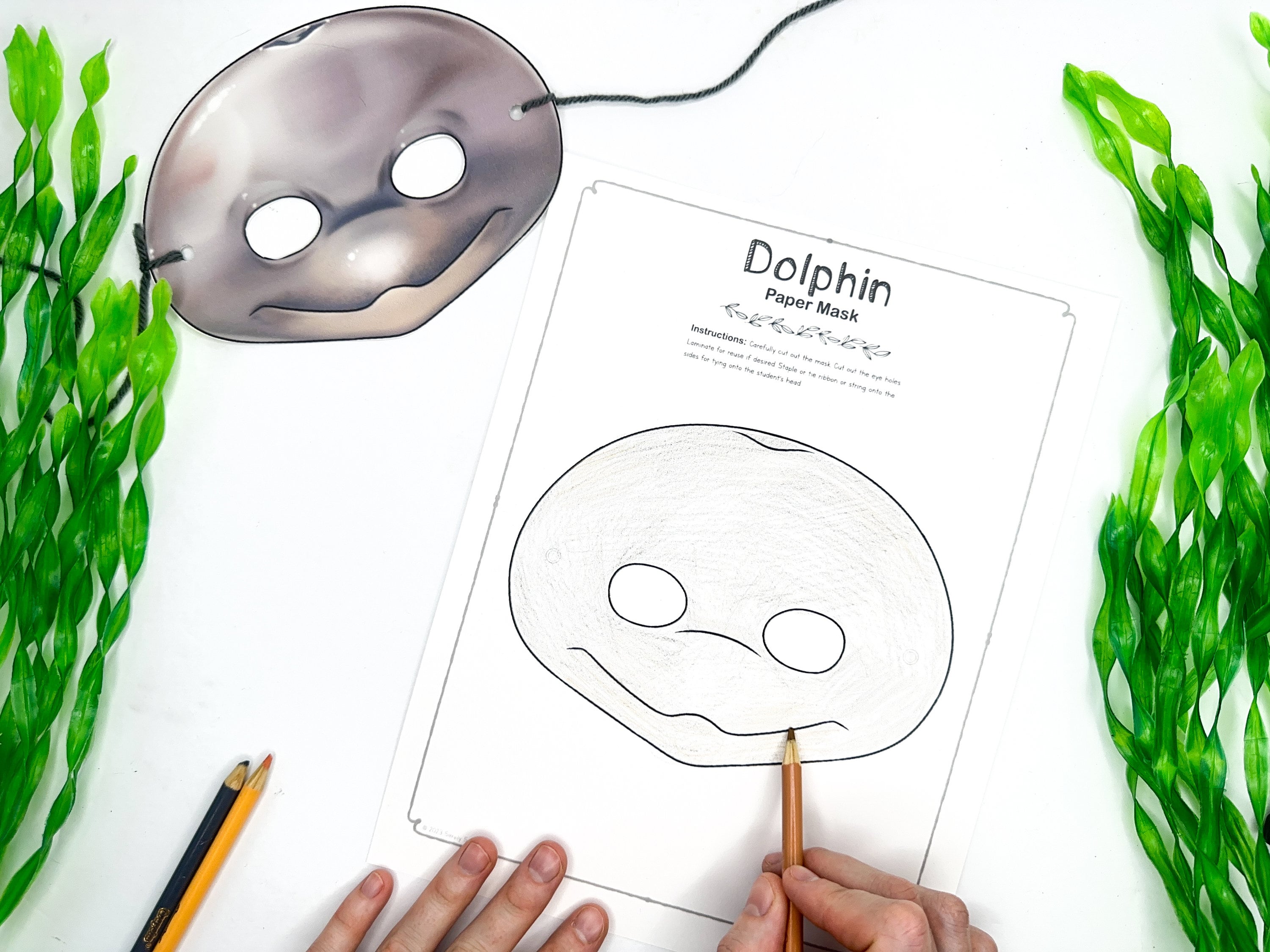 Dolphin Paper Mask Craft Kit Printable Sea Animal Template Ocean Life ...