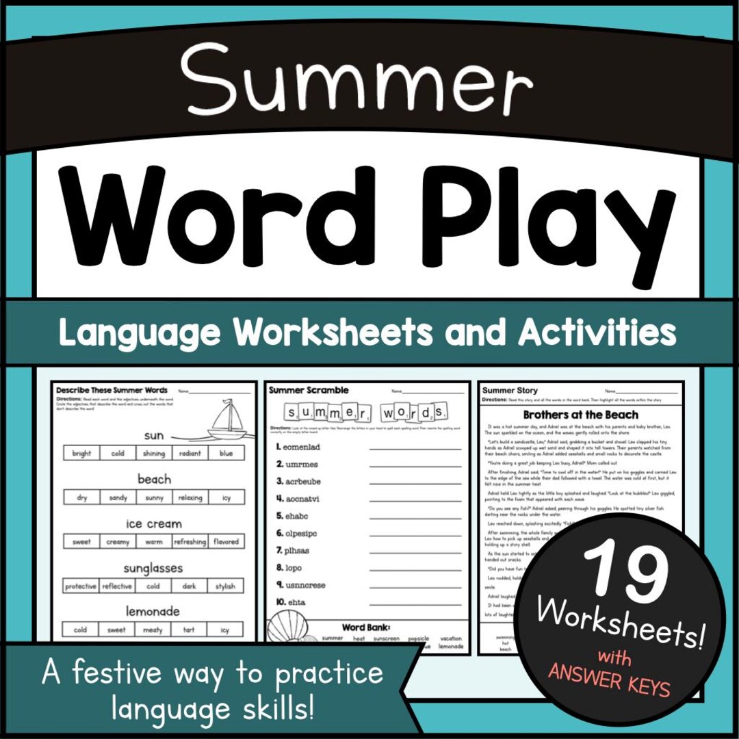 Summer Literacy Worksheets Packet, No Prep ELA Activities Word Search ...