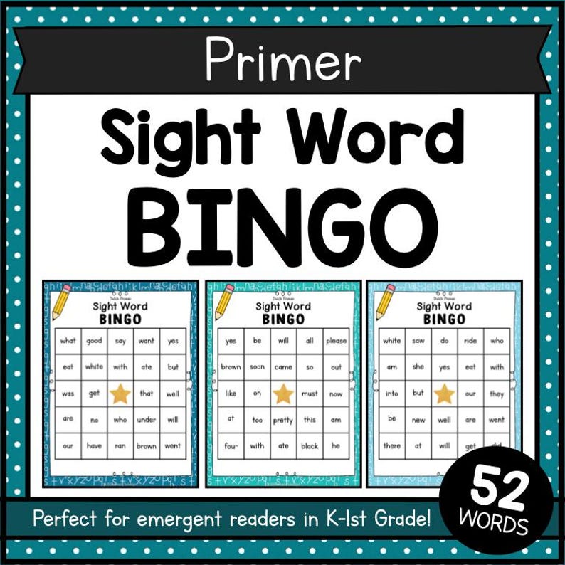 Dolch Primer Sight Words Bingo Game | 30 Unique Printable Bingo Cards ...