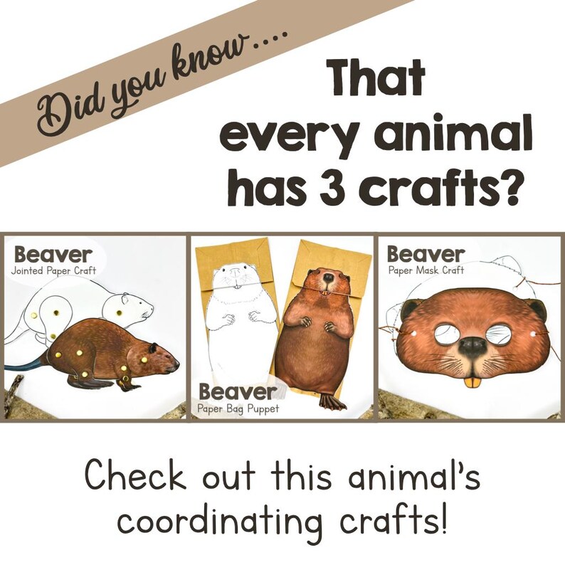 Beaver Paper Craft Template Kit PDF, Articulated Jointed Animals DIY ...