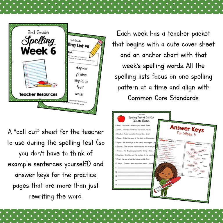 3rd GRADE SPELLING Curriculum Printable - 30 Weeks of Printable ...
