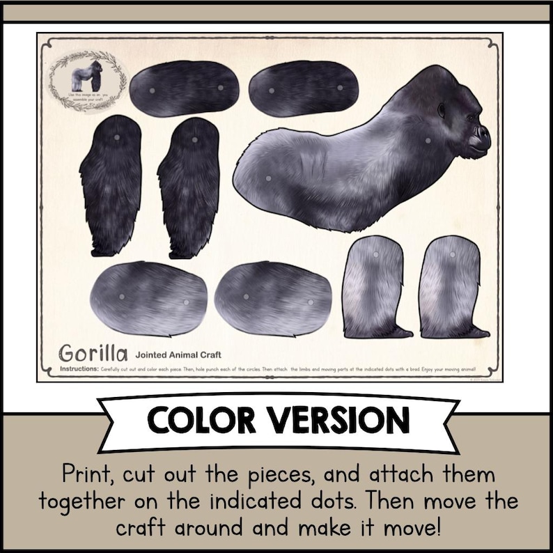 Printable Jointed GORILLA Puppet Craft Template Kit | DIY Articulated ...