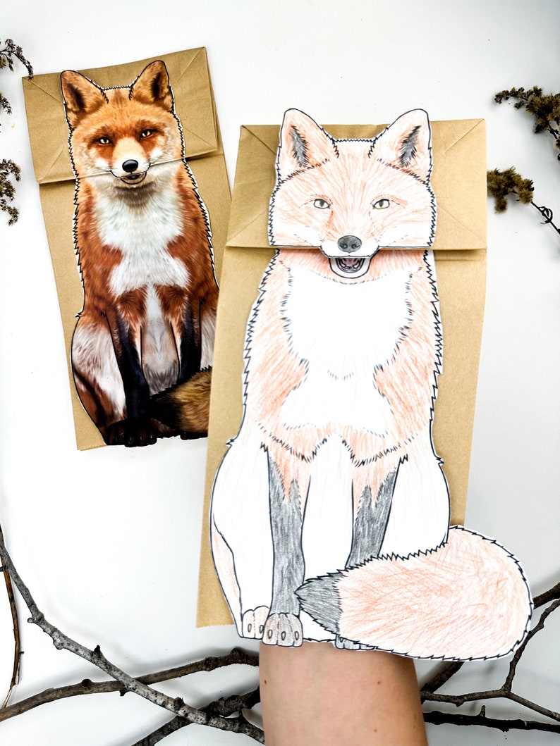 Fox Paper Bag Puppet | Instant Download Craft Template | Fox Themed ...