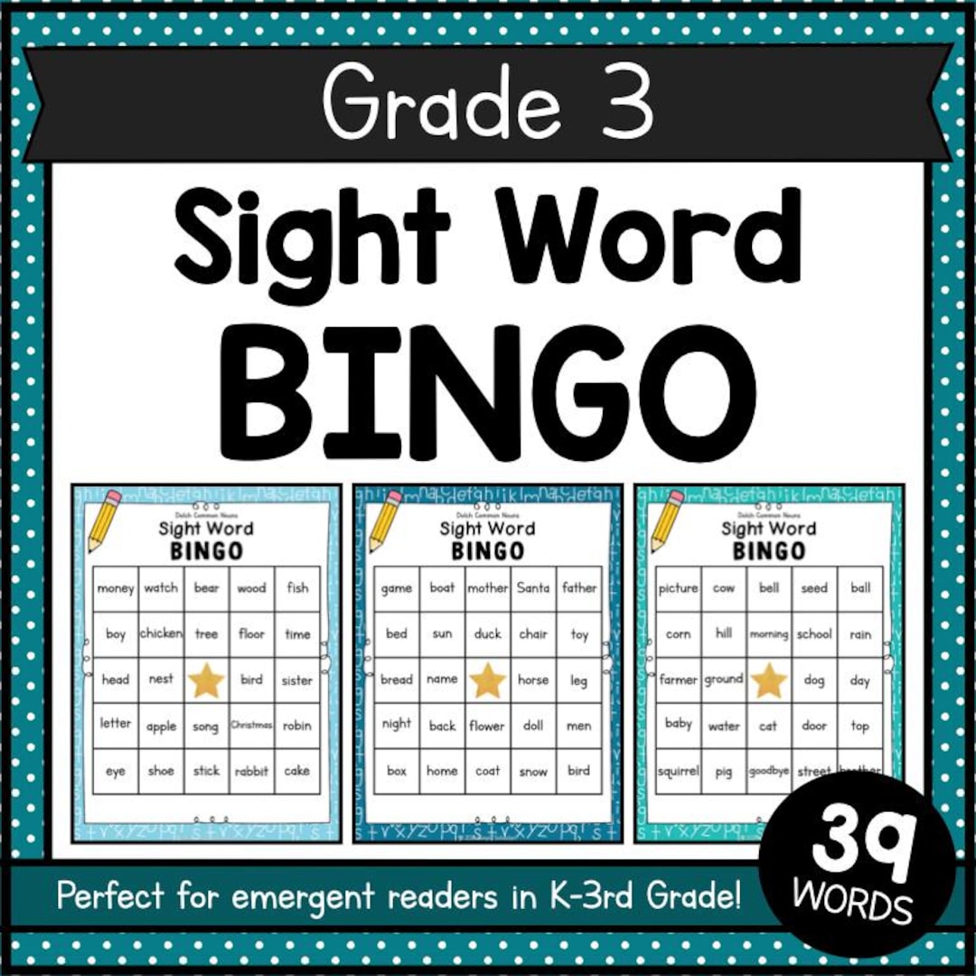 3rd Grade Students Dolch Sight Word Printable, Educational Bingo Word ...
