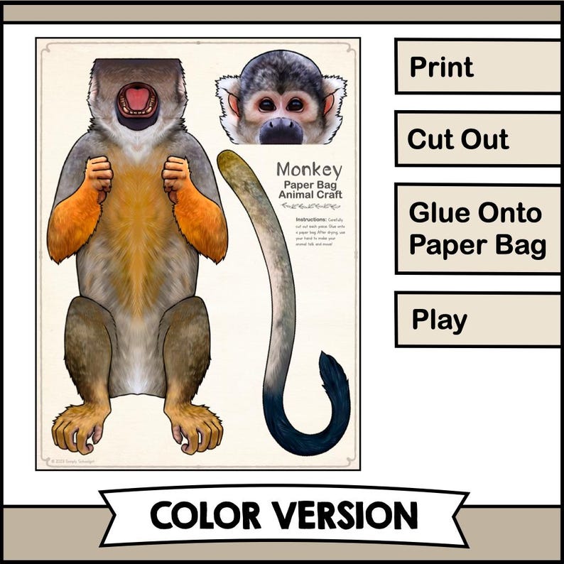 MONKEY Paper Bag Puppet Printable DIY Craft Template | Fun Jungle ...