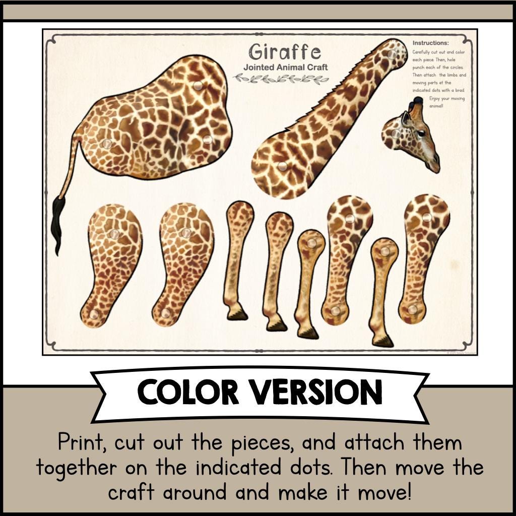 Printable Jointed GIRAFFE Puppet Craft Template Kit | DIY Articulated ...
