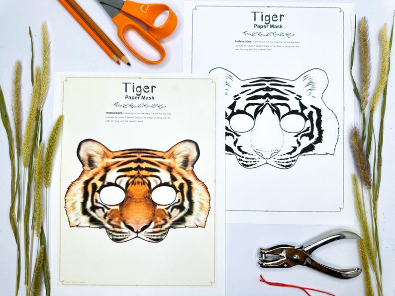 Printable TIGER Paper Mask | DIY Craft Animal PDF Template | Jungle ...