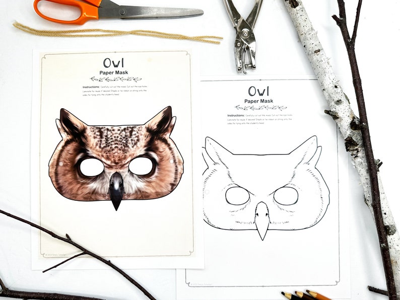 Printable Owl Face Mask Template | Artistic Animal Paper Craft for DIY ...