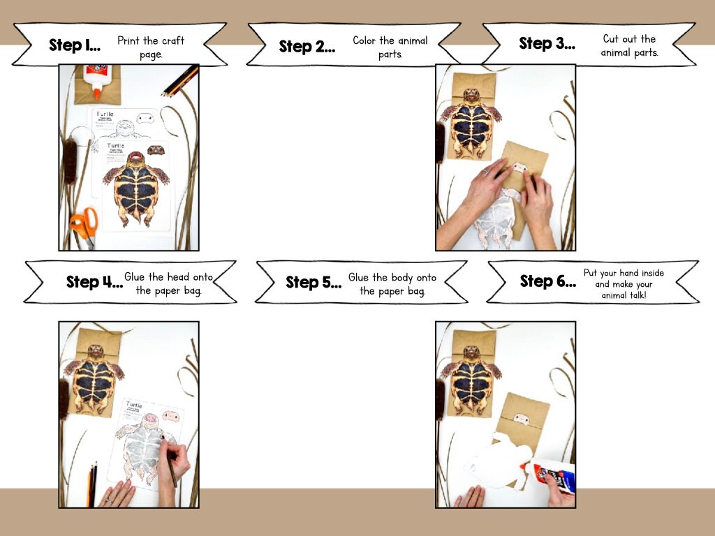 Turtle Paper Bag Puppet Printable Craft Template Turtles - Etsy