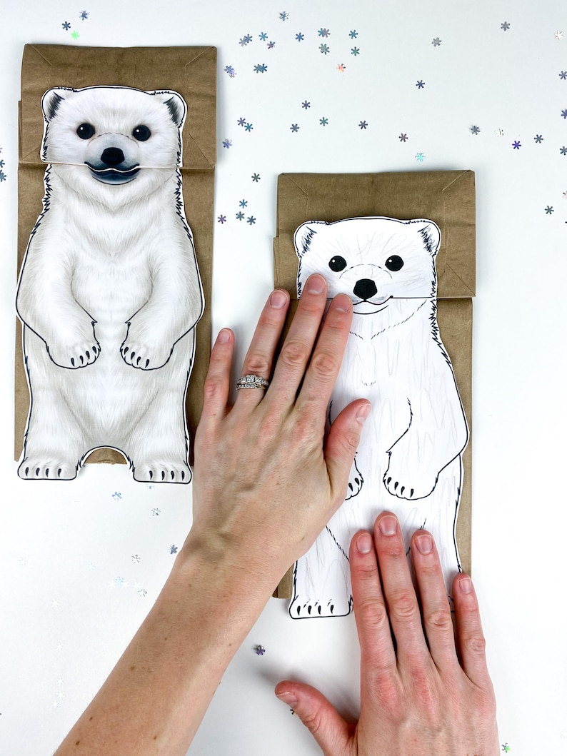 Printable Polar Bear Paper Bag Puppet Craft Kit | DIY ARCTIC Animal ...