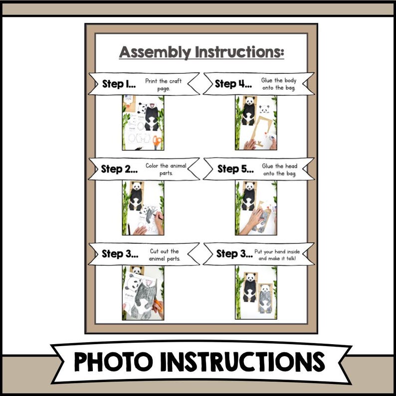 Printable PANDA Paper Bag Puppet Craft | DIY Animal Template PDF | Kids ...