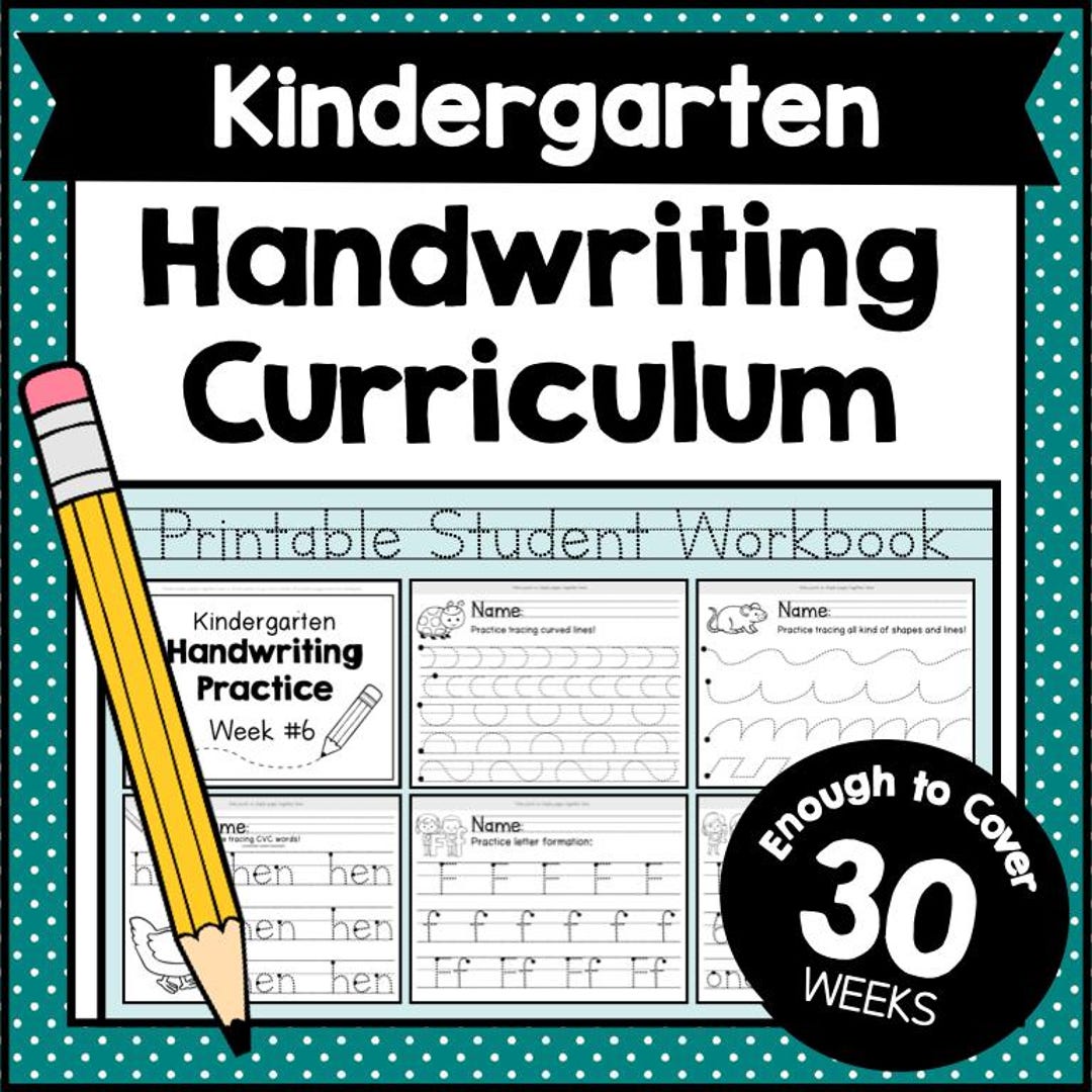 KINDERGARTEN HANDWRITING CURRICULUM Printable - 30 Weeks Writing ...