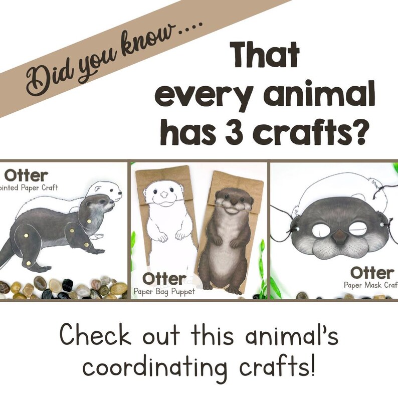Printable OTTER DIY Puppet Craft Kit | Paper Bag Animal Template for ...