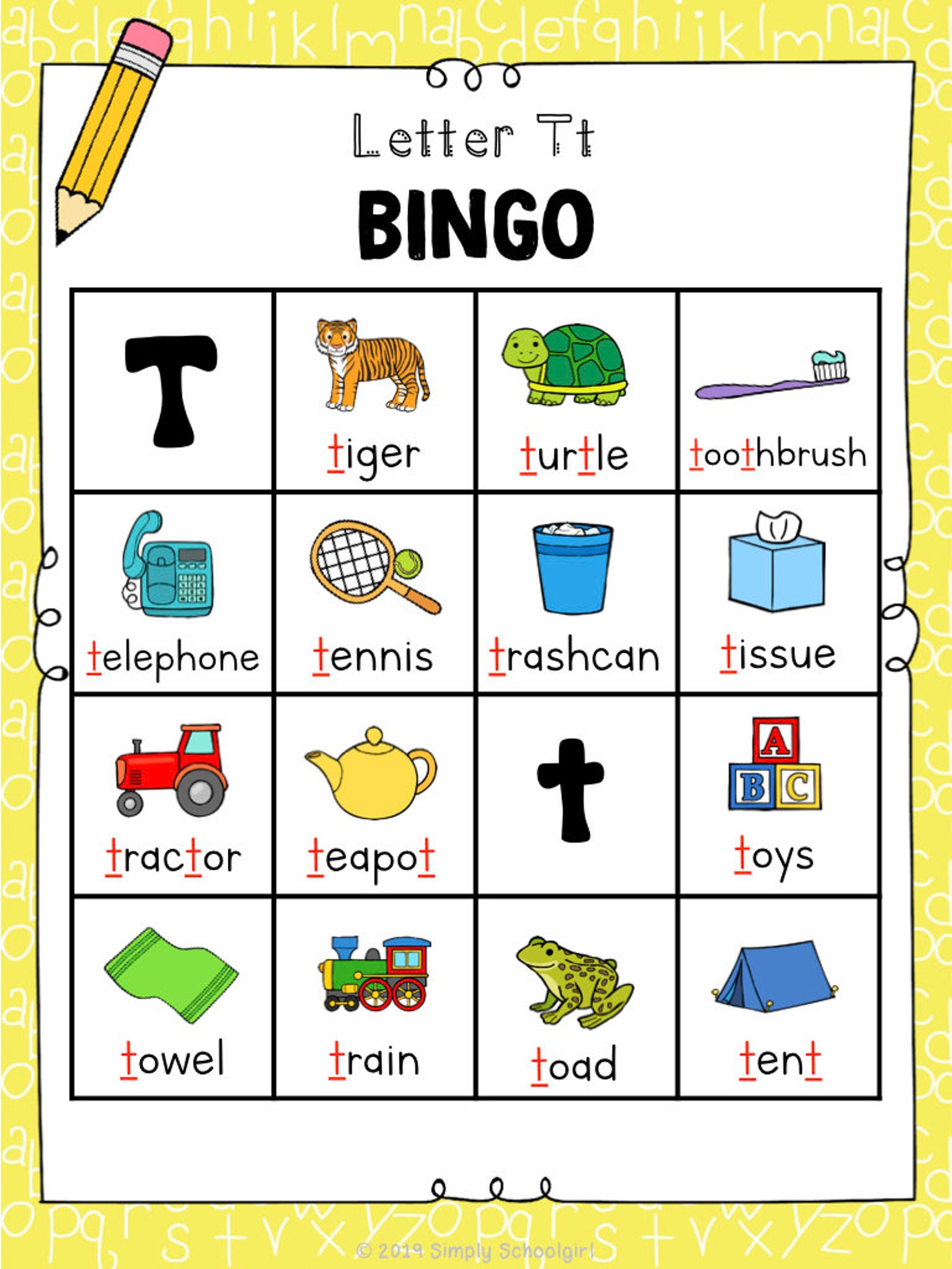 Letter T Bingo Game - Etsy