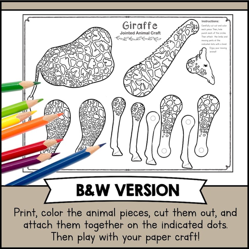 Printable Jointed GIRAFFE Puppet Craft Template Kit | DIY Articulated ...