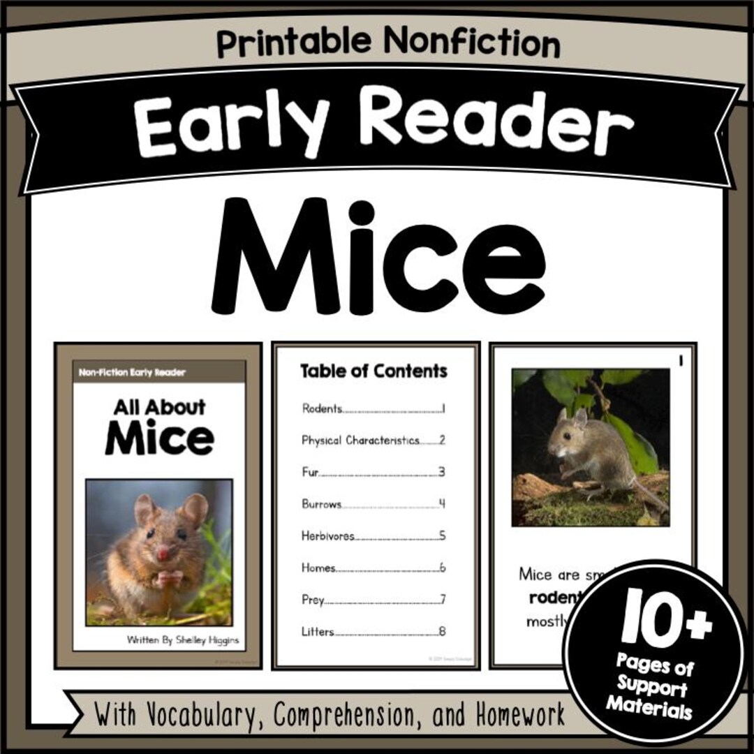 Mice Nonfiction Early Reader Book | Kindergarten Reading Comprehension ...