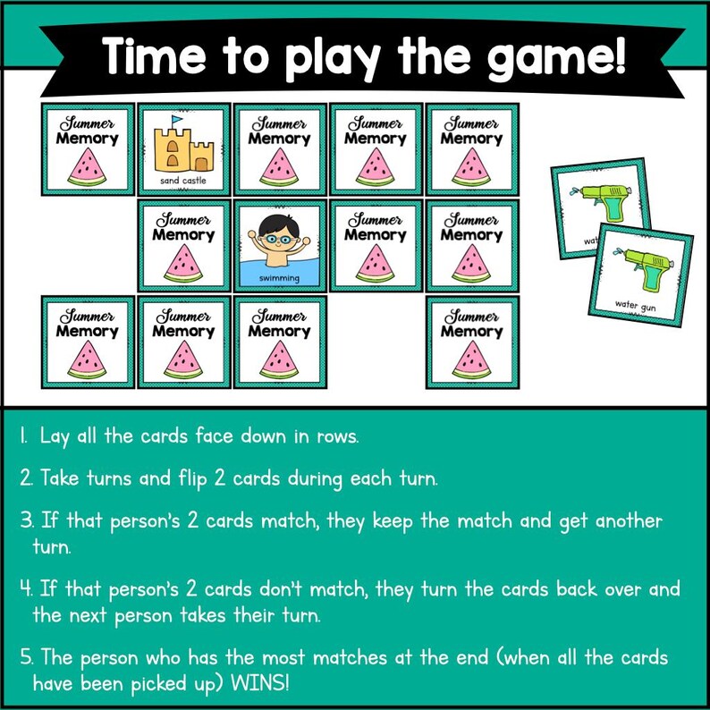 Summer Memory Game Printable, Turn Taking Games for Preschoolers ...