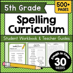 5th GRADE SPELLING Curriculum Printable - 30 Weeks of Printable ...
