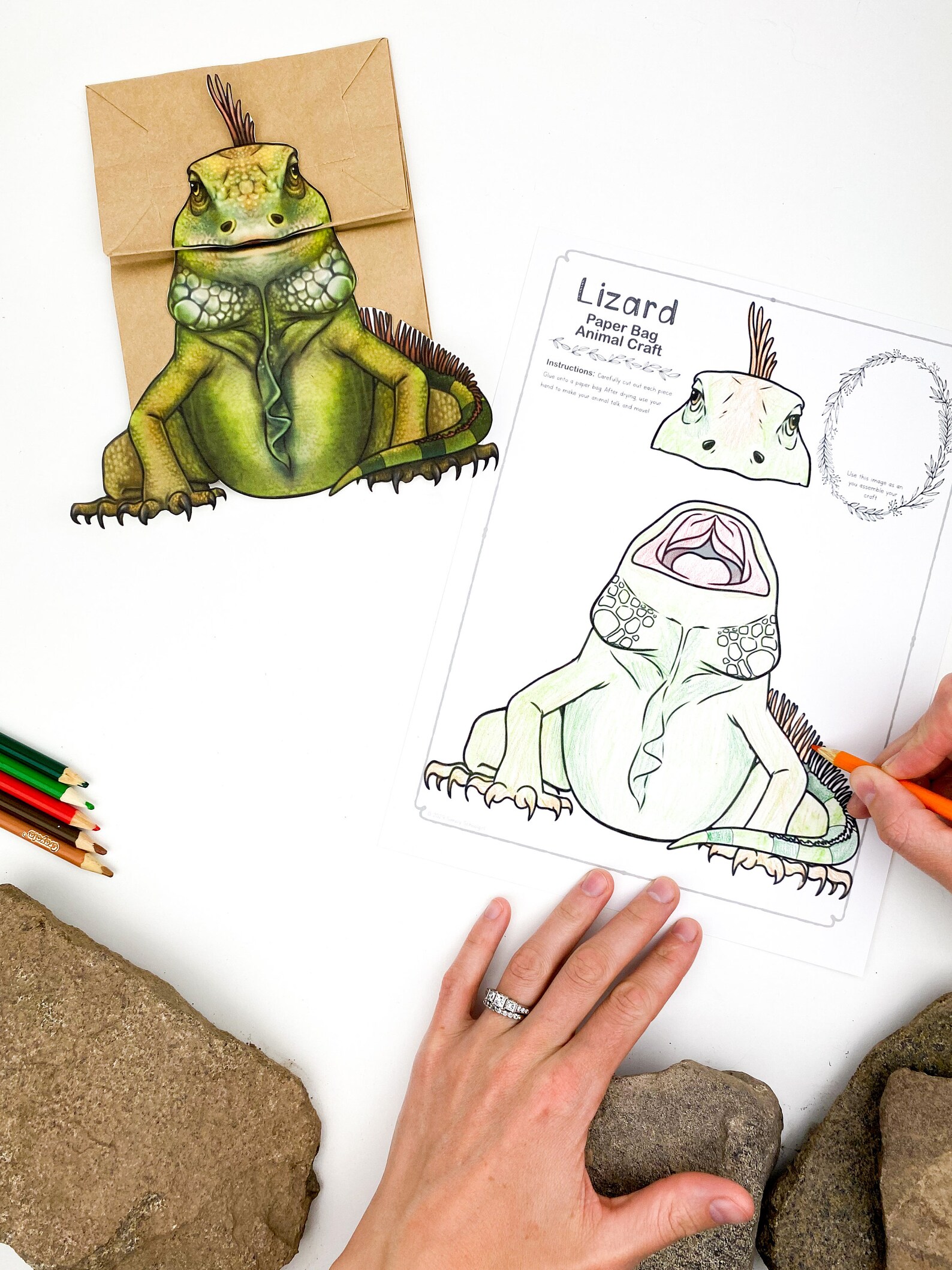 Printable Lizard Paper Bag Puppet Craft Template | Fun Animal Crafting ...