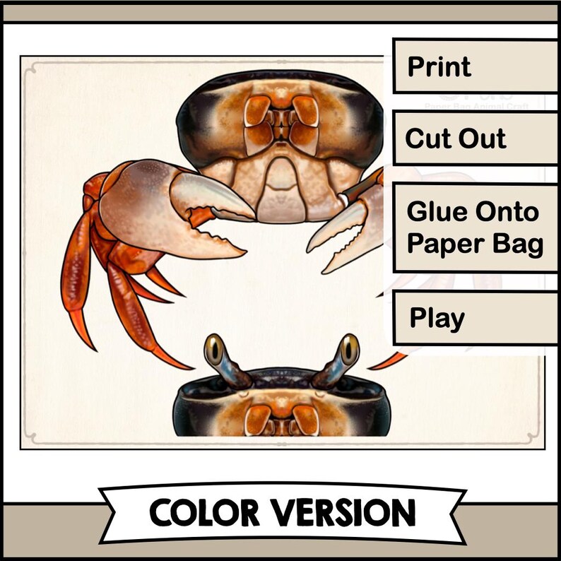 Crab | Paper Bag Puppet | Printable Craft | Crabs - Etsy