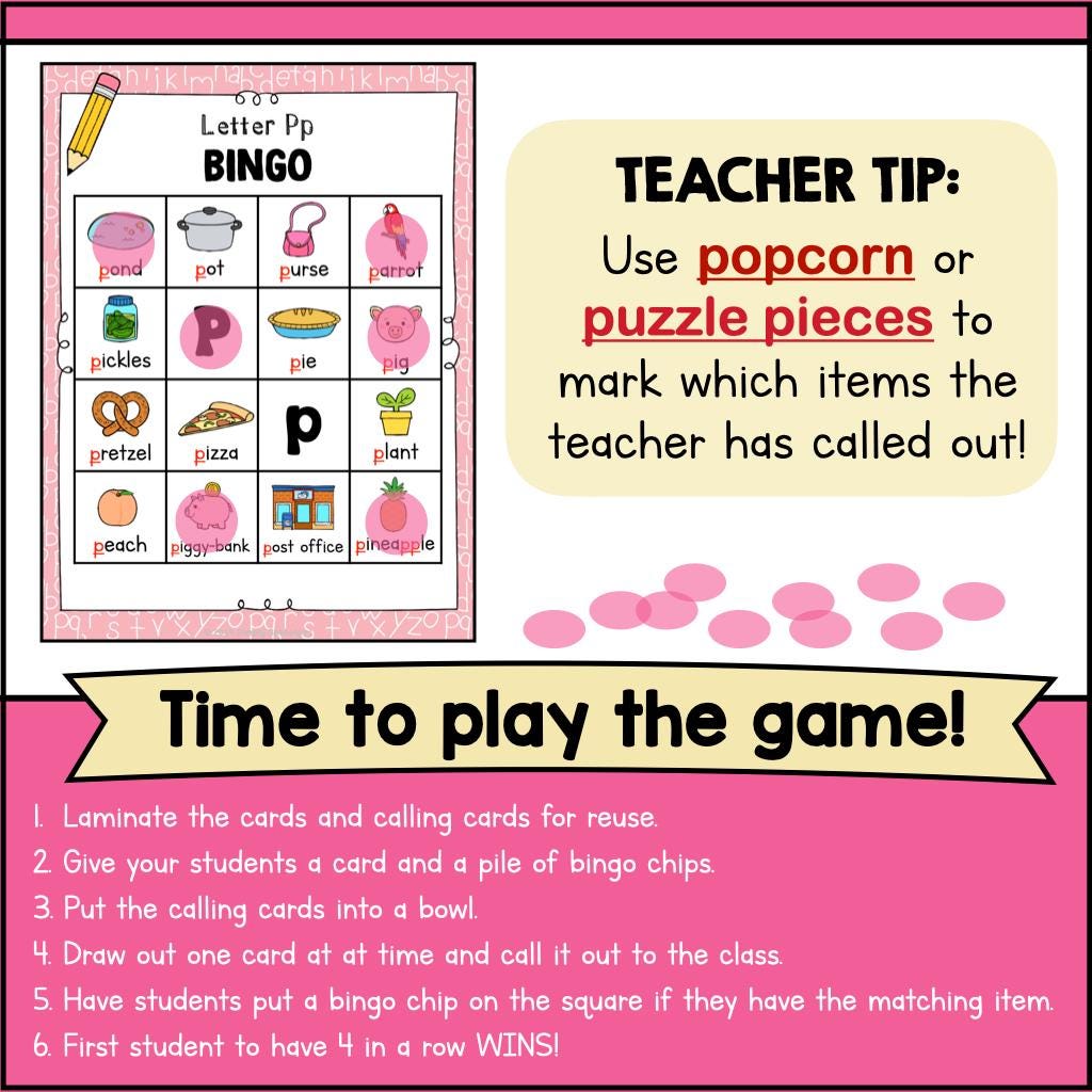 Letter P BINGO GAME Printable - Alphabet Bingo Cards for PRESCHOOL and ...