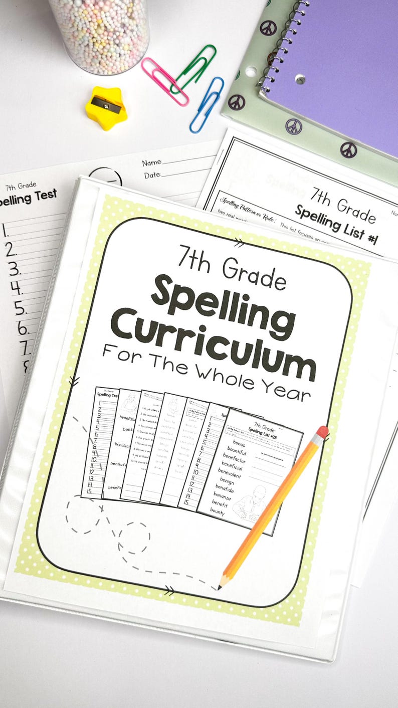 7th GRADE SPELLING Curriculum Printable - 30 Weeks of Printable ...