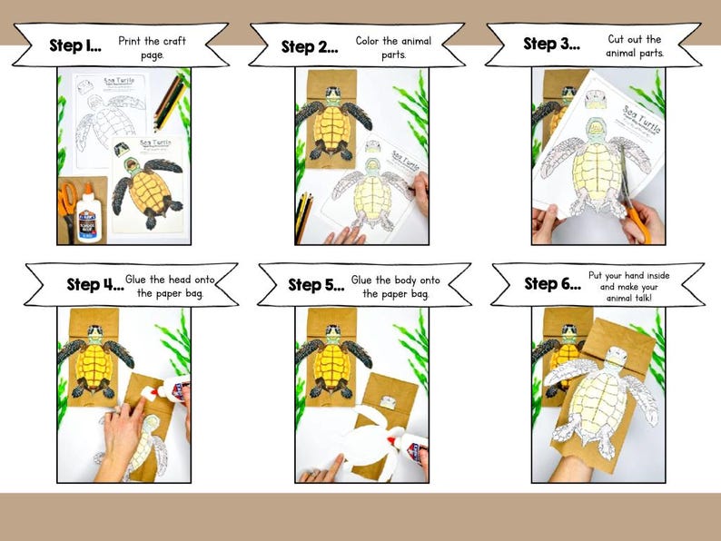 Printable Jointed Sea Turtle Puppet Craft | Articulated Animal Template ...