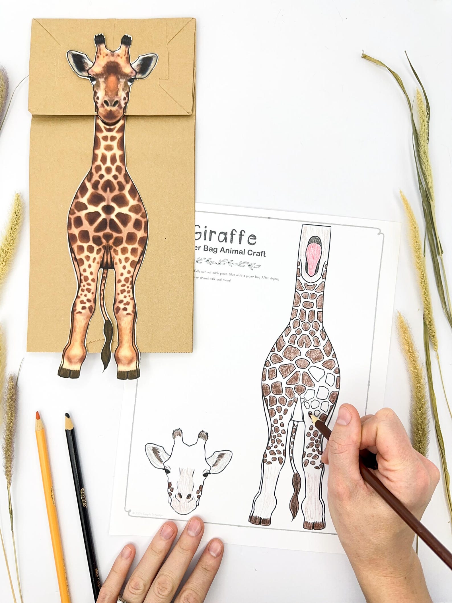 Printable GIRAFFE Paper Bag Puppet Craft Template | DIY Safari Animal ...