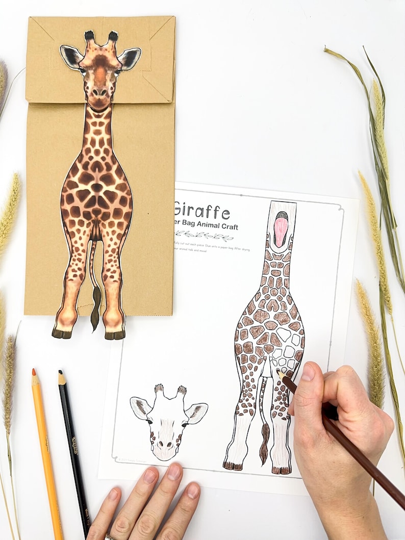 DIY Giraffe Puppet Printable | Fun Paper Bag Craft Template | Easy ...