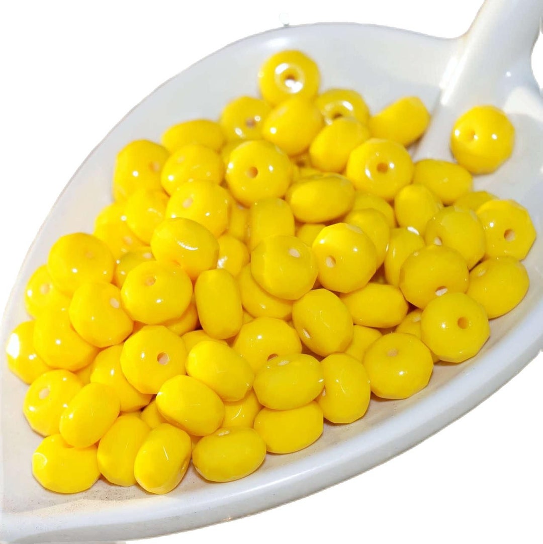 Opaque Yellow Czech Glass Rondelle Beads Czech Glass Rondelles Yellow ...