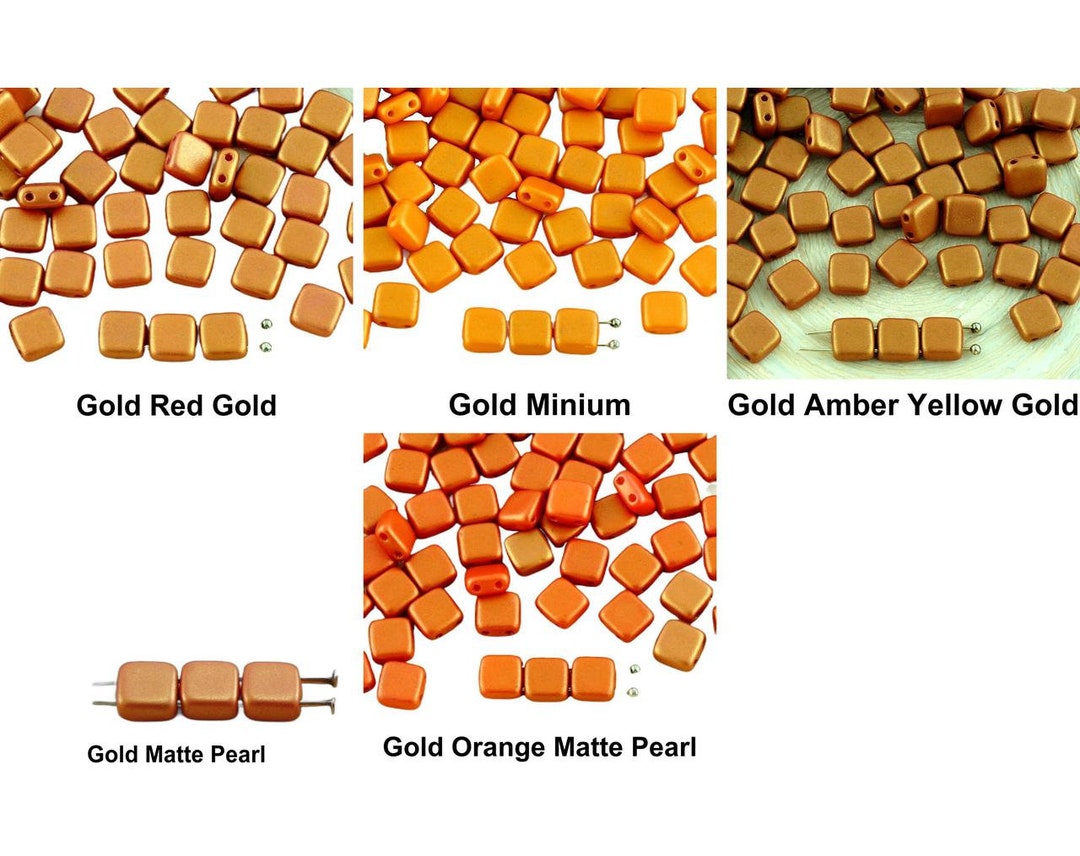 40pcs Gold Shine Tile Flat Square 2 Two Hole Czech Glass Beads 6mm - Etsy