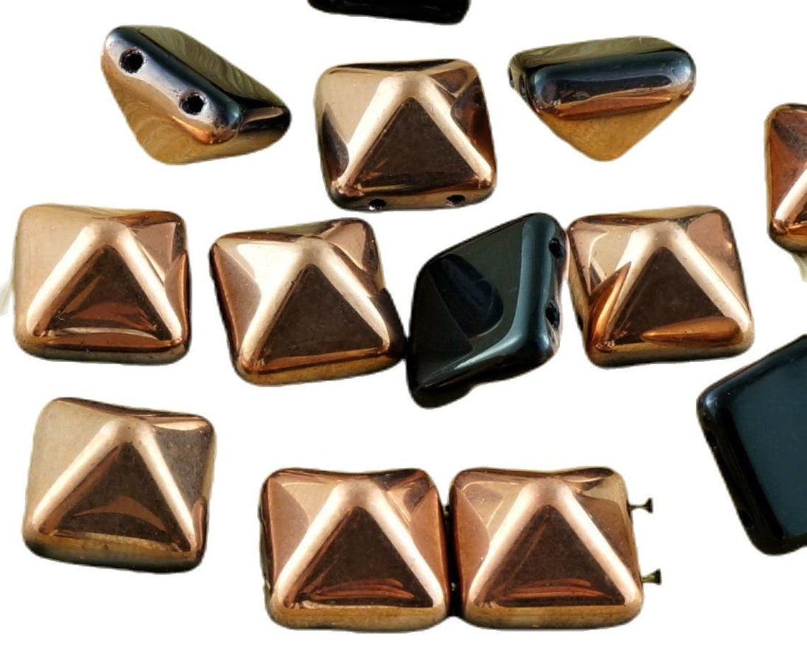8pcs Metallic Square Pyramid Stud 2 Two Hole Czech Glass Beads | Etsy