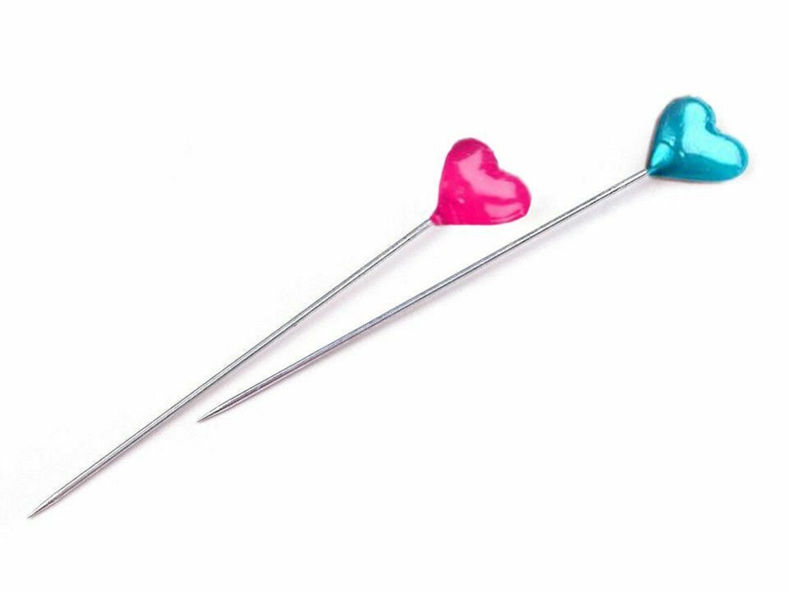1box Ix of Colours Decorative Heart Head Pins Length 55mm - Etsy