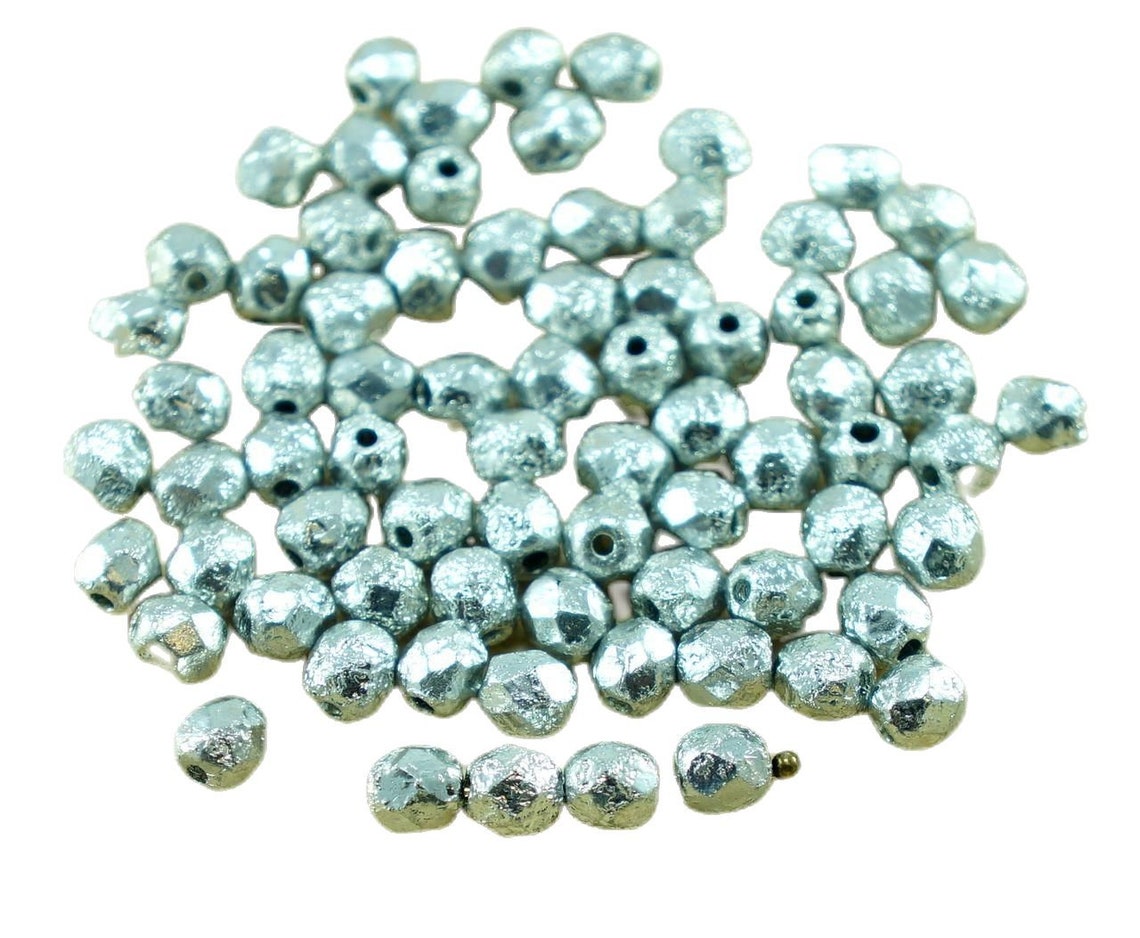 50pcs Metallic Full Silver Rustic Etched Czech Glass Round | Etsy