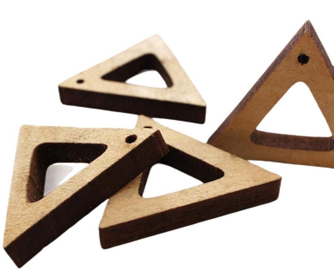 6pcs Natural Wood Laser Cut Triangle Pendant Wooden Charms Beads ...