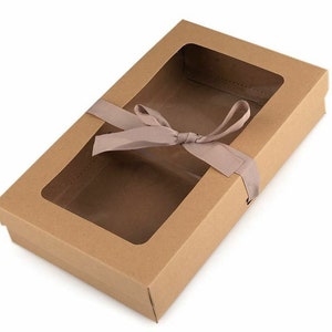 5pc Natural Brown Folding Paper Box With Window and Ribbon, Boxes, Gift ...