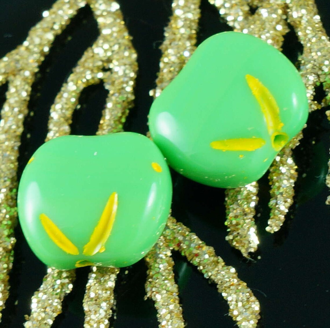 Opaque Green Apple Czech Glass Beads Czech Glass Fruit Beads | Etsy
