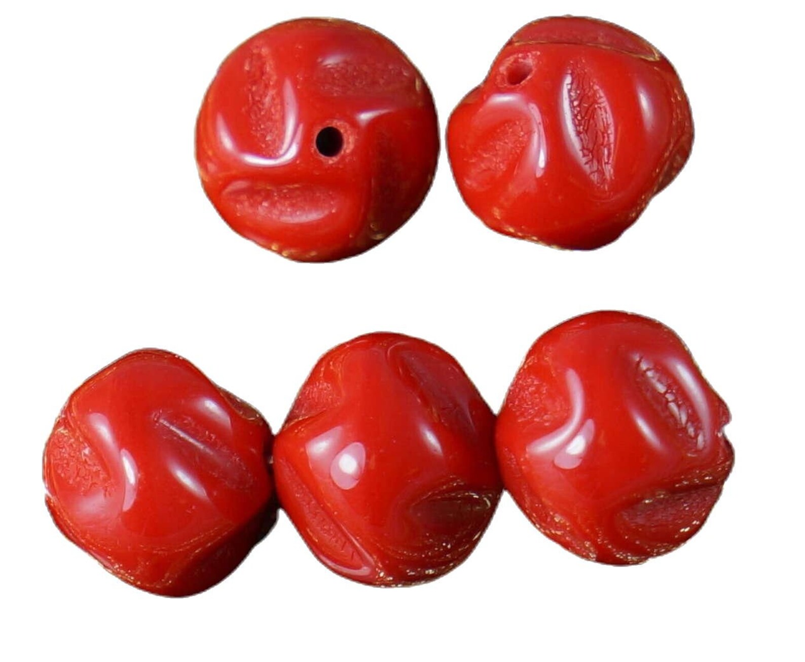 Opaque Red Czech Glass Twisted Spiral Round Beads Whirligig | Etsy