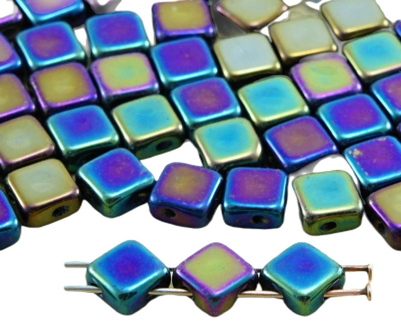 30pcs Metallic Rhombus Flat Square Silky 2 Two Hole Czech - Etsy