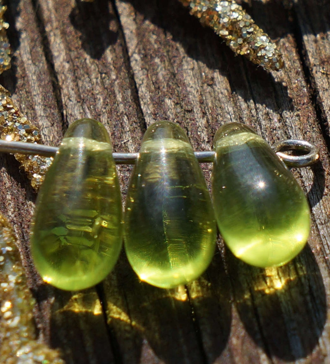 Clear Olive Green Czech Glass Teardrop Beads Bohemian 10mm X | Etsy